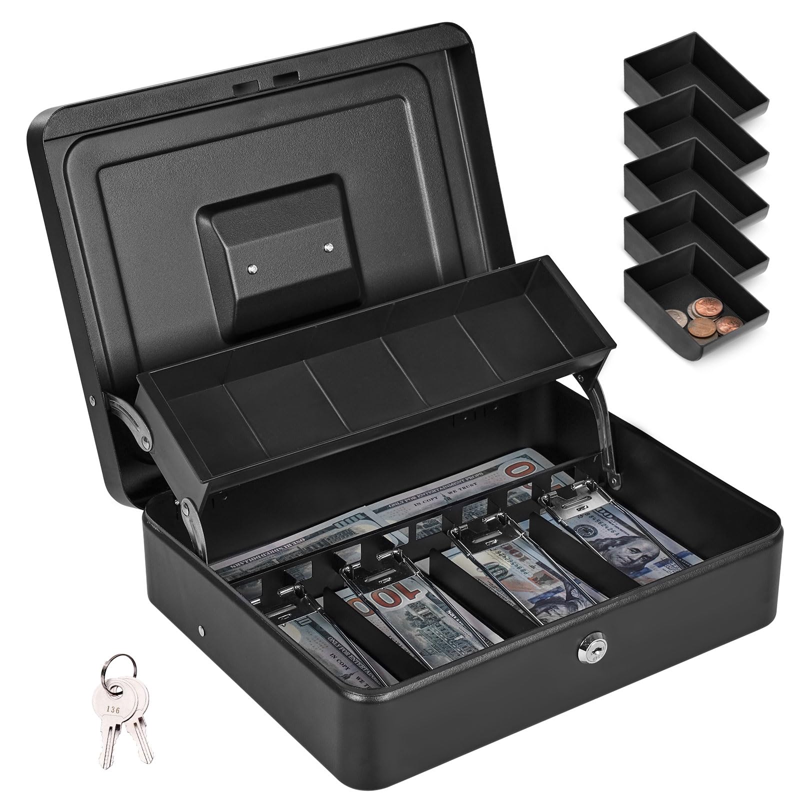 Amazon.com: ZYNKORA Cash Box Metal Money Box with Tray & Key Lock ...