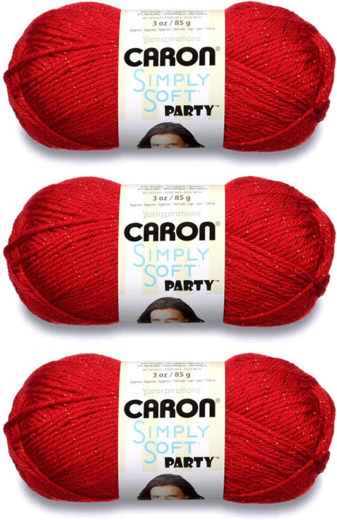 Amazon.com: Caron Simply Soft Party Yarn (3-Pack) Rich Red Sparkle ...