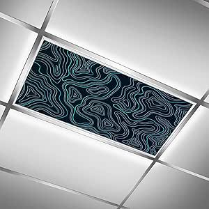 Circular Topographic Lines Blue Ceiling Fluorescent Light Covers for ...