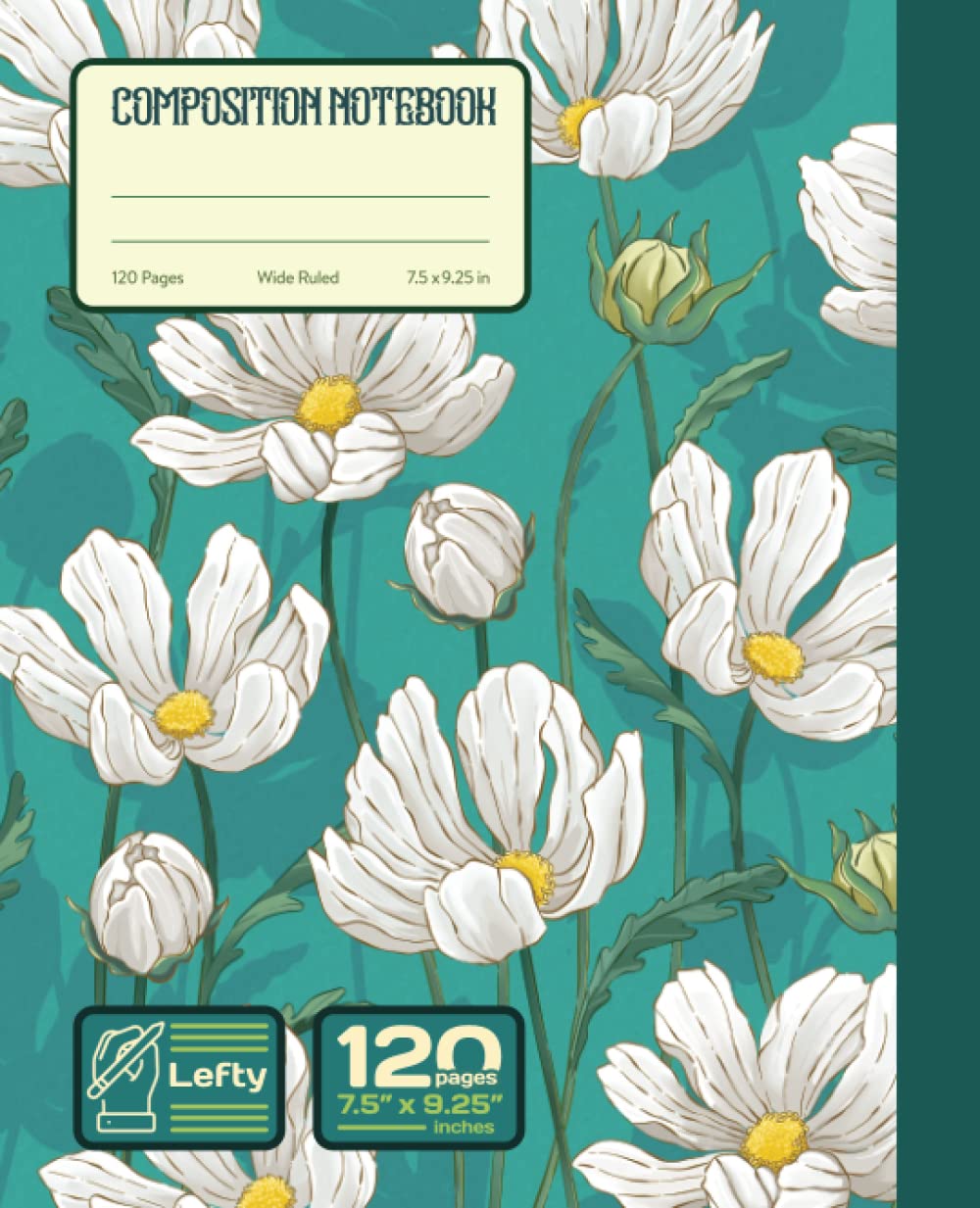 Left-Handed Notebook – the book's spine on the "Right": Daisy flowers ...