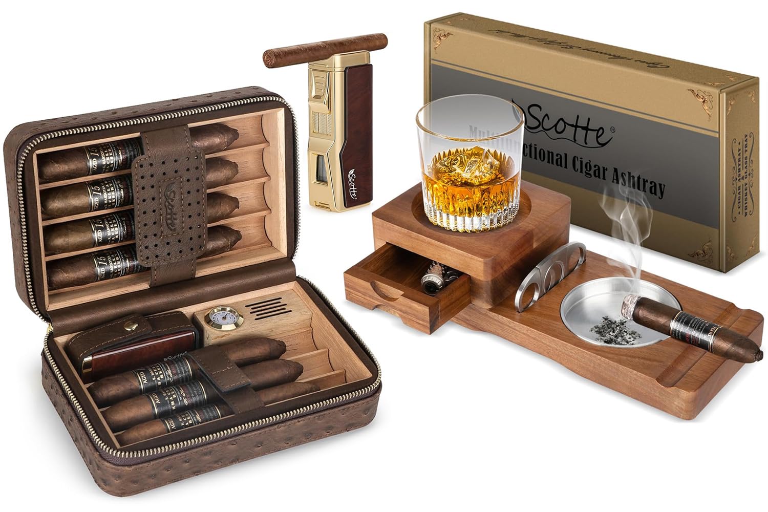 Amazon.com: Scotte Cigar Humidor Box with Cigar Lighter and Cigar ...