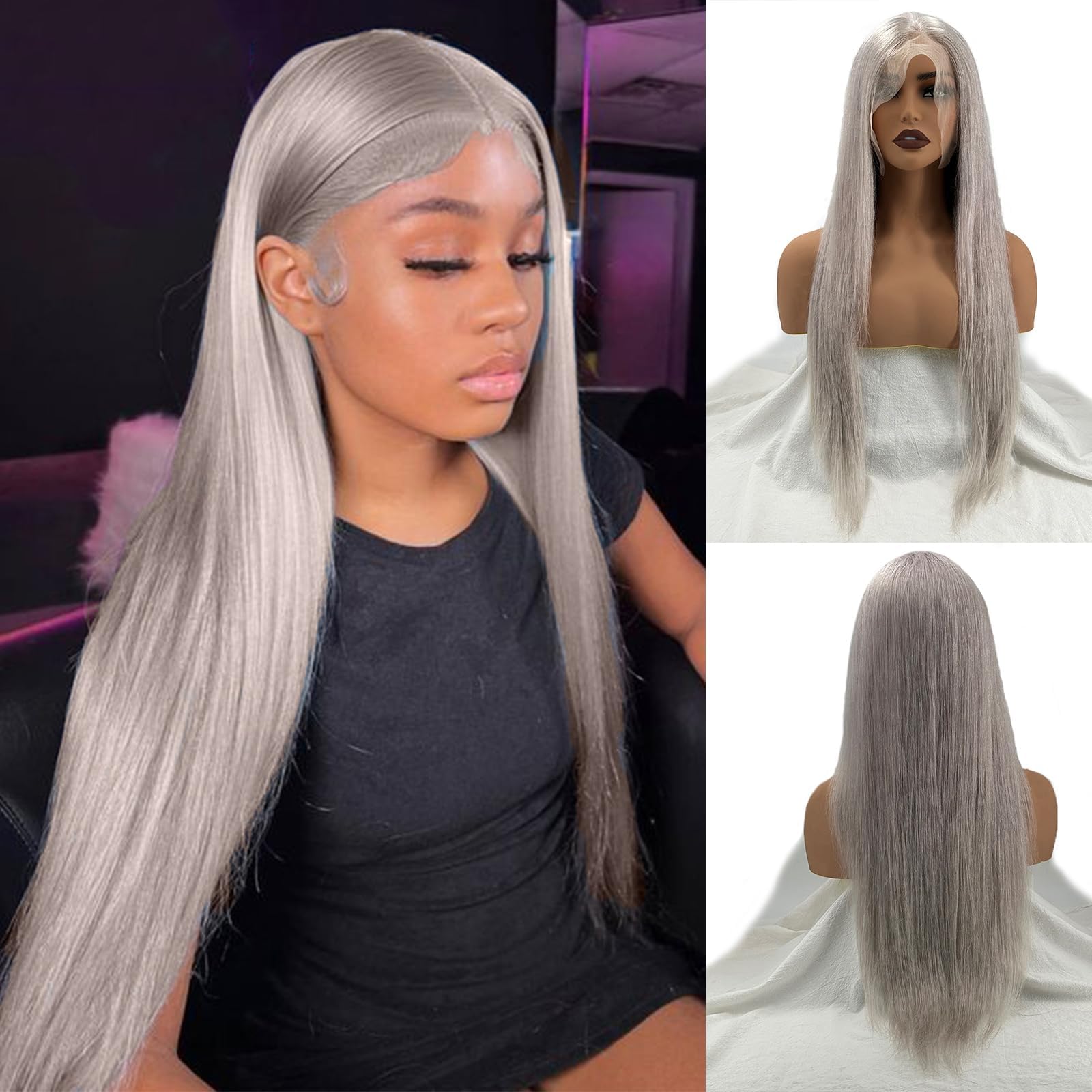 Amazon.com : ORIGEN Grey Lace Front Wigs with Baby Hair for Black Women ...