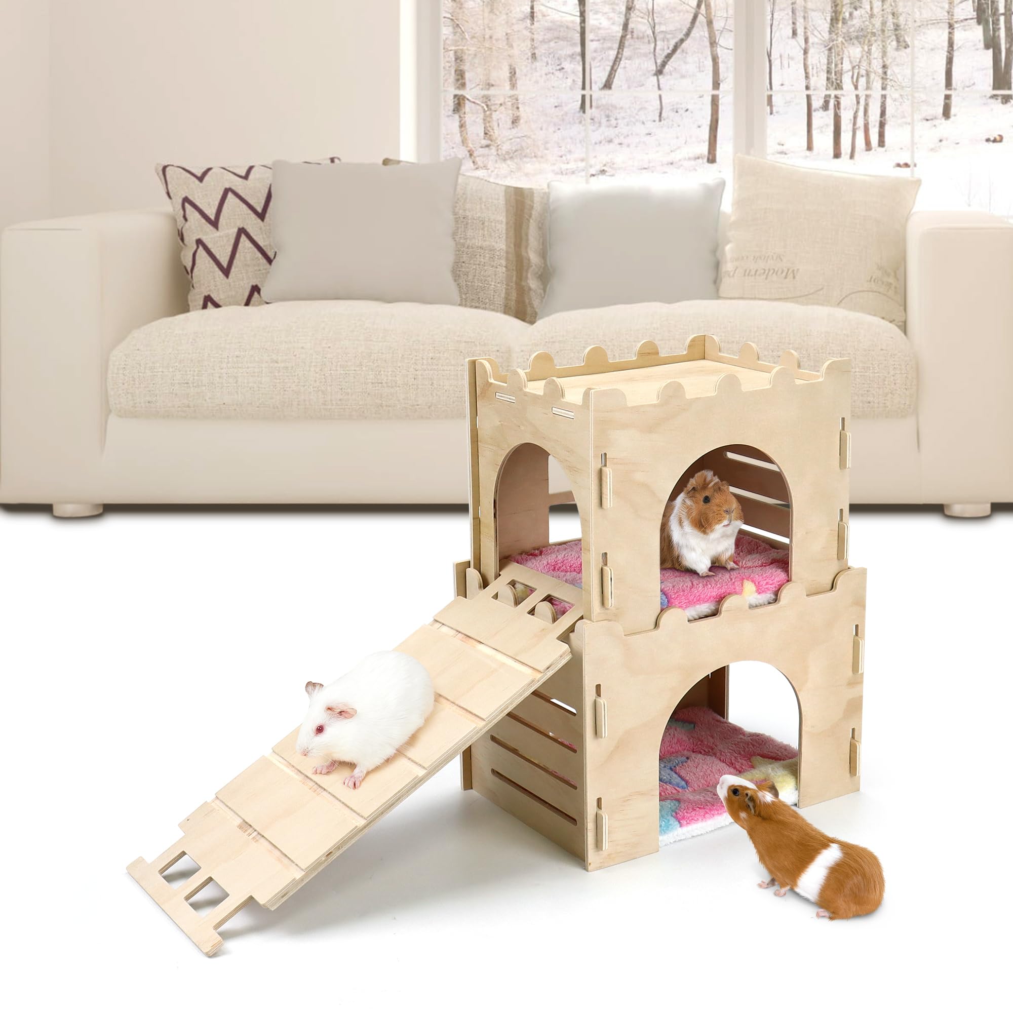 Snapklik.com : 2 PCS Guinea Pig Hideout, Wooden Guinea Pig Castle