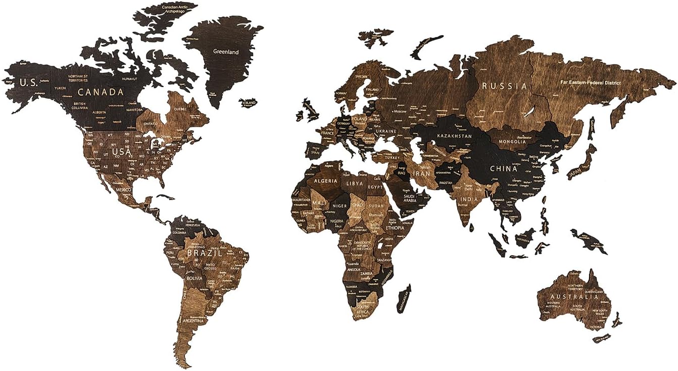 Amazon.com: Woodary Venge Wooden World Map | Modern Home Decoration for ...