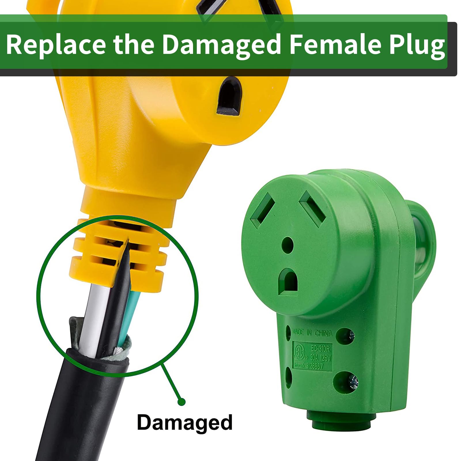 Snapklik.com : RVGUARD NEMA TT-30R RV Replacement Female Plug 125V 30 Amp