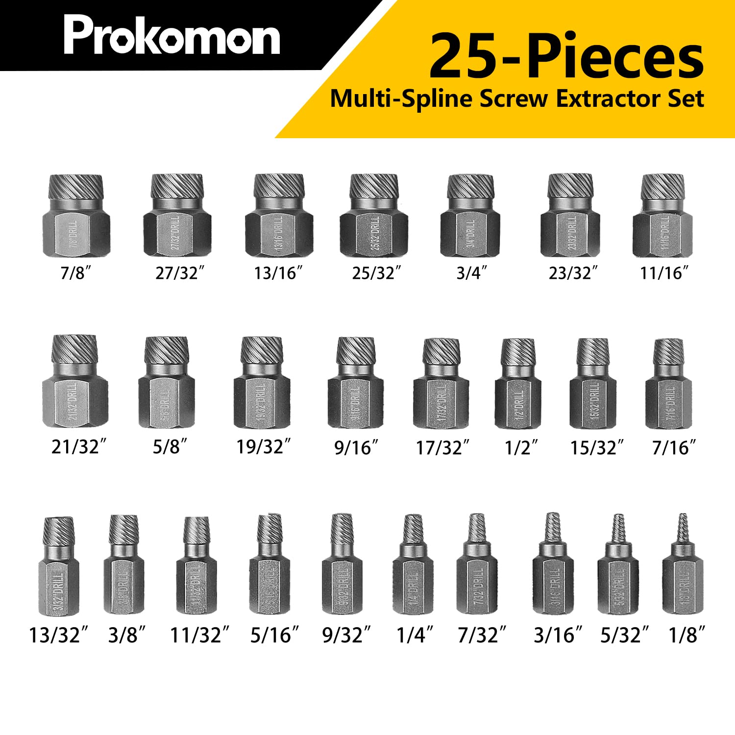 Snapklik.com : 25Pcs Screw Extractor Set Hex Head Multi-Spline Easy Out ...