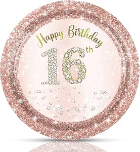 Amazon.com: 50Pcs - 16th Birthday Paper Plates,16 Year Old Girl Party ...