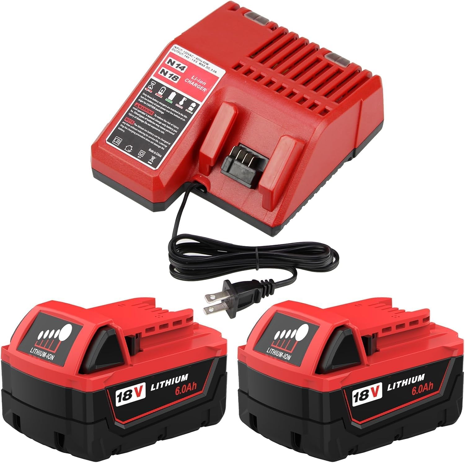 Amazon.com: 18V 6000mAh Replacement Battery and Charger for Milwaukee ...