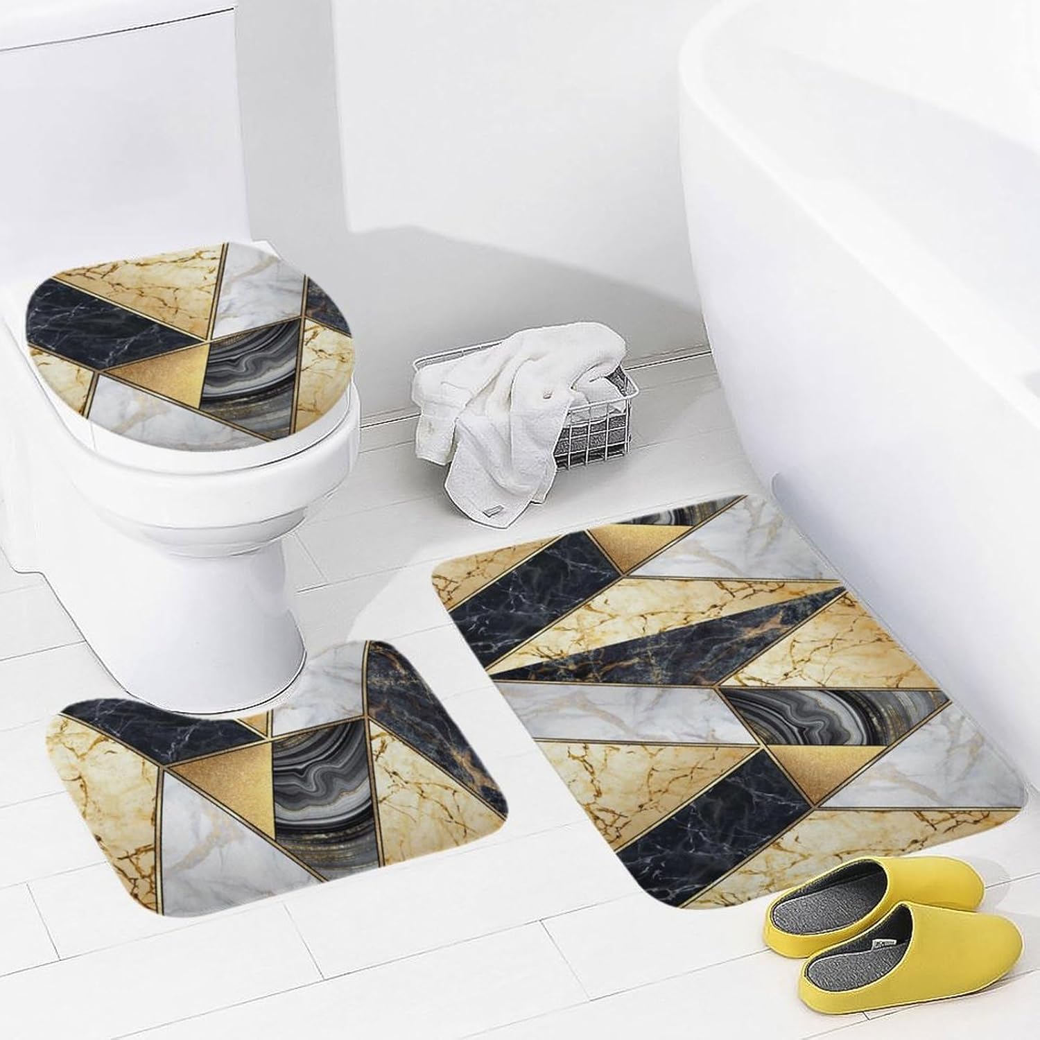 DamTma Bath Mat Modern Luxury Geometric Marble Black Gold Bathroom Rugs ...