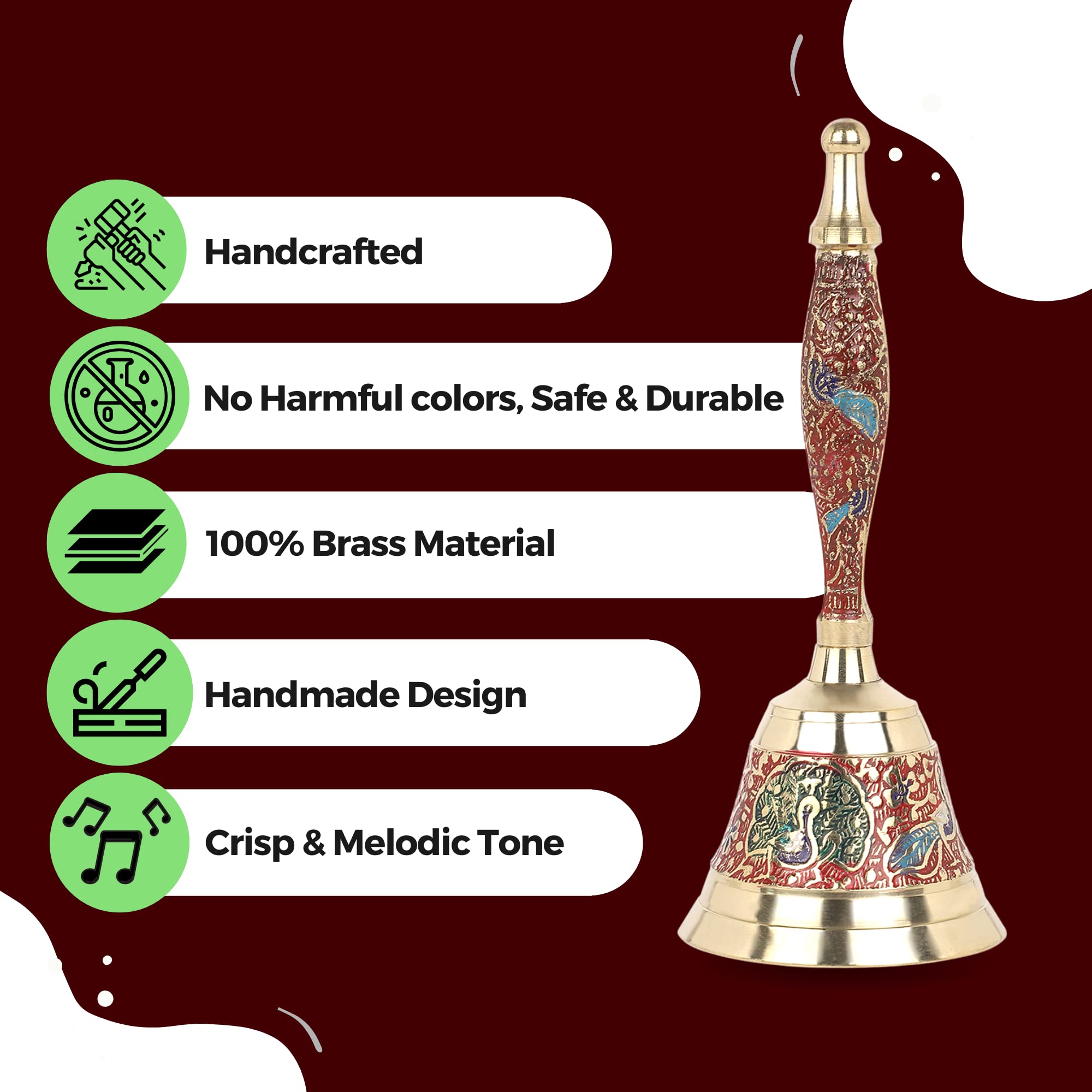 Bells For Decoration 7 Inch Brass Hand Bell - Traditional Meenakari ...