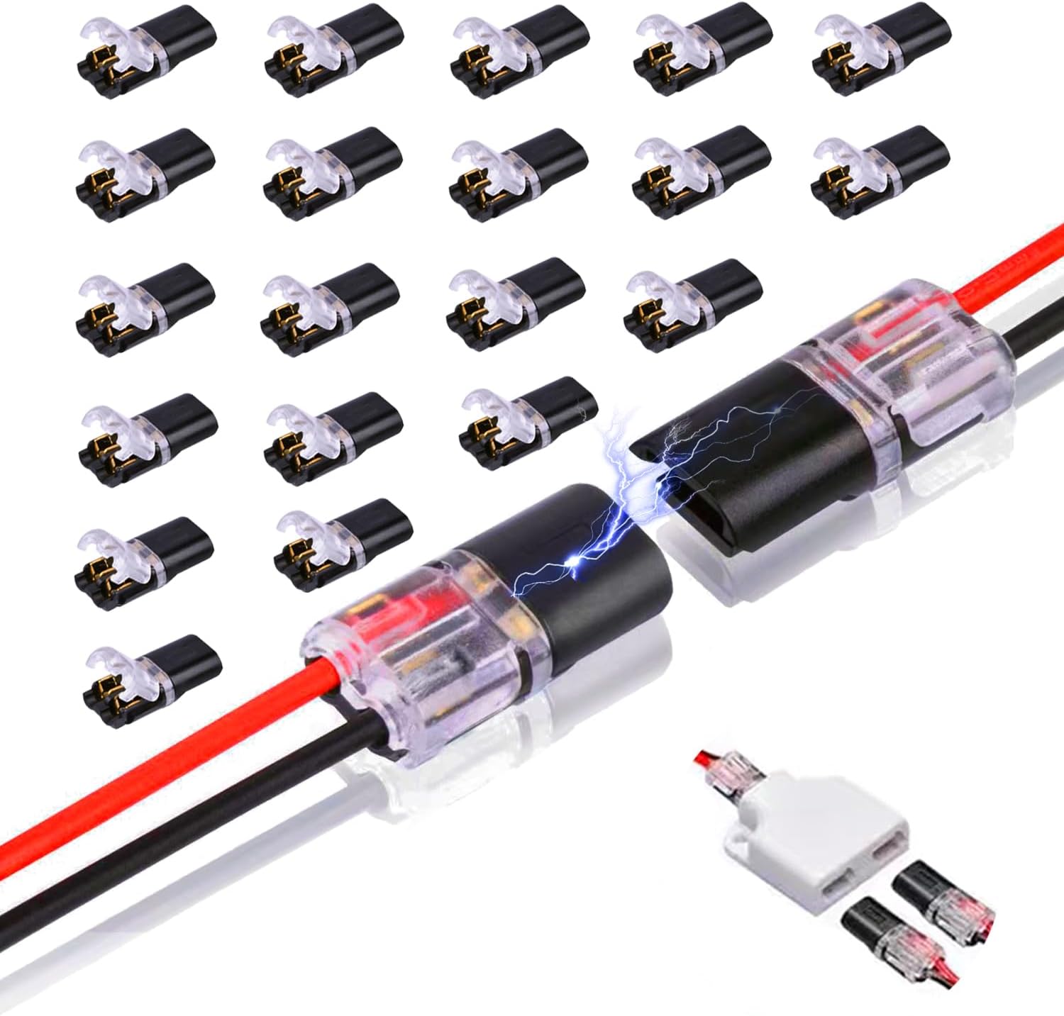 20/50pcs Double-Wire Plug-in Connector, Pluggable 2 Pin 2 Way LED Wire ...