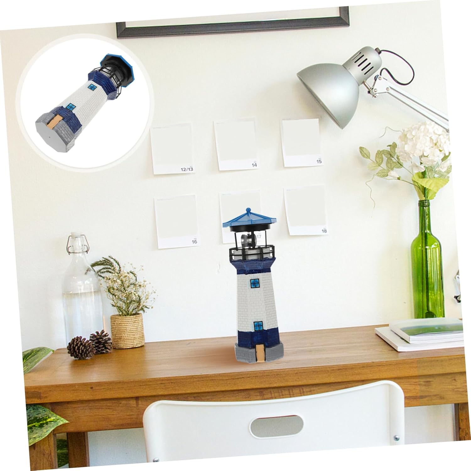 Housoutil 2pcs Solar Light Tower Rotating Outdoor Light Led Lighthouse ...