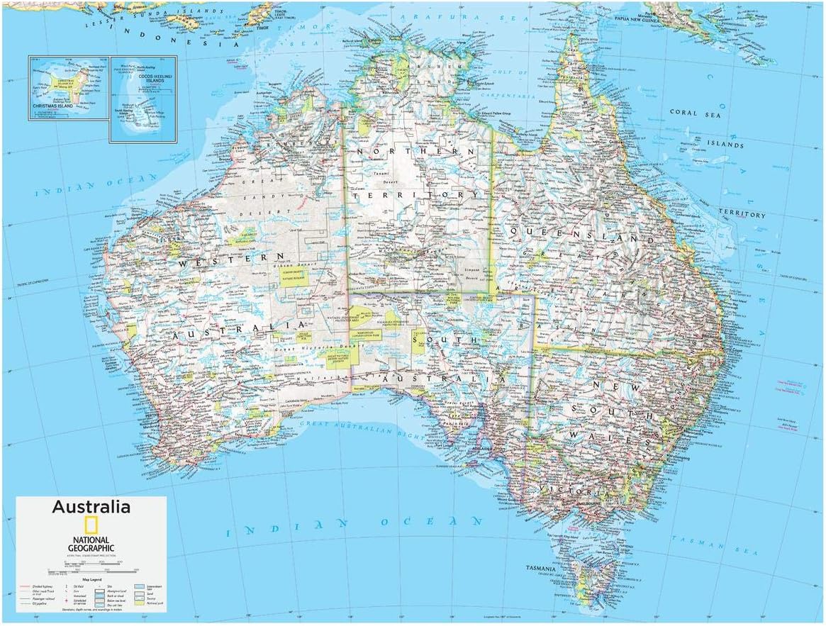National Geographic Wall Map Of Australia - Large Laminated Political ...
