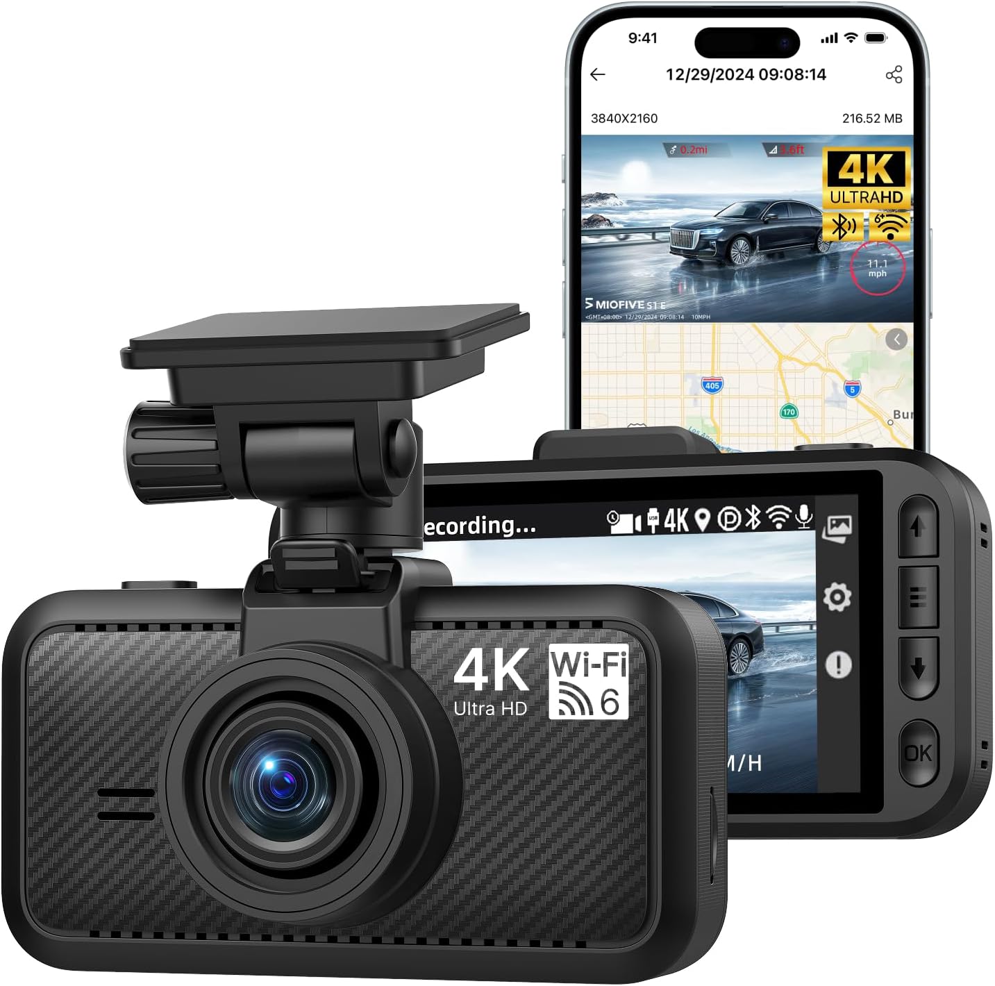 Amazon.com: Miofive Dash Cam Car Front Rear 4K+4K WiFi Bluetooth Dash ...