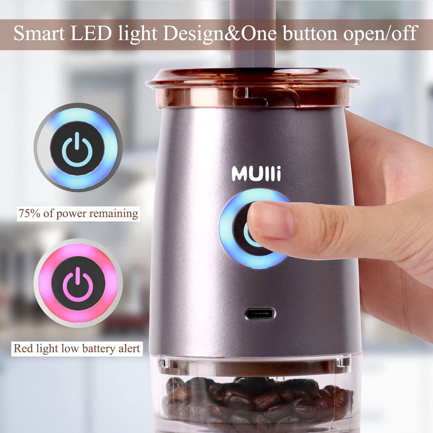 Snapklik.com : Mulli Portable Burr Coffee Grinder,Electric Cafe Grind ...