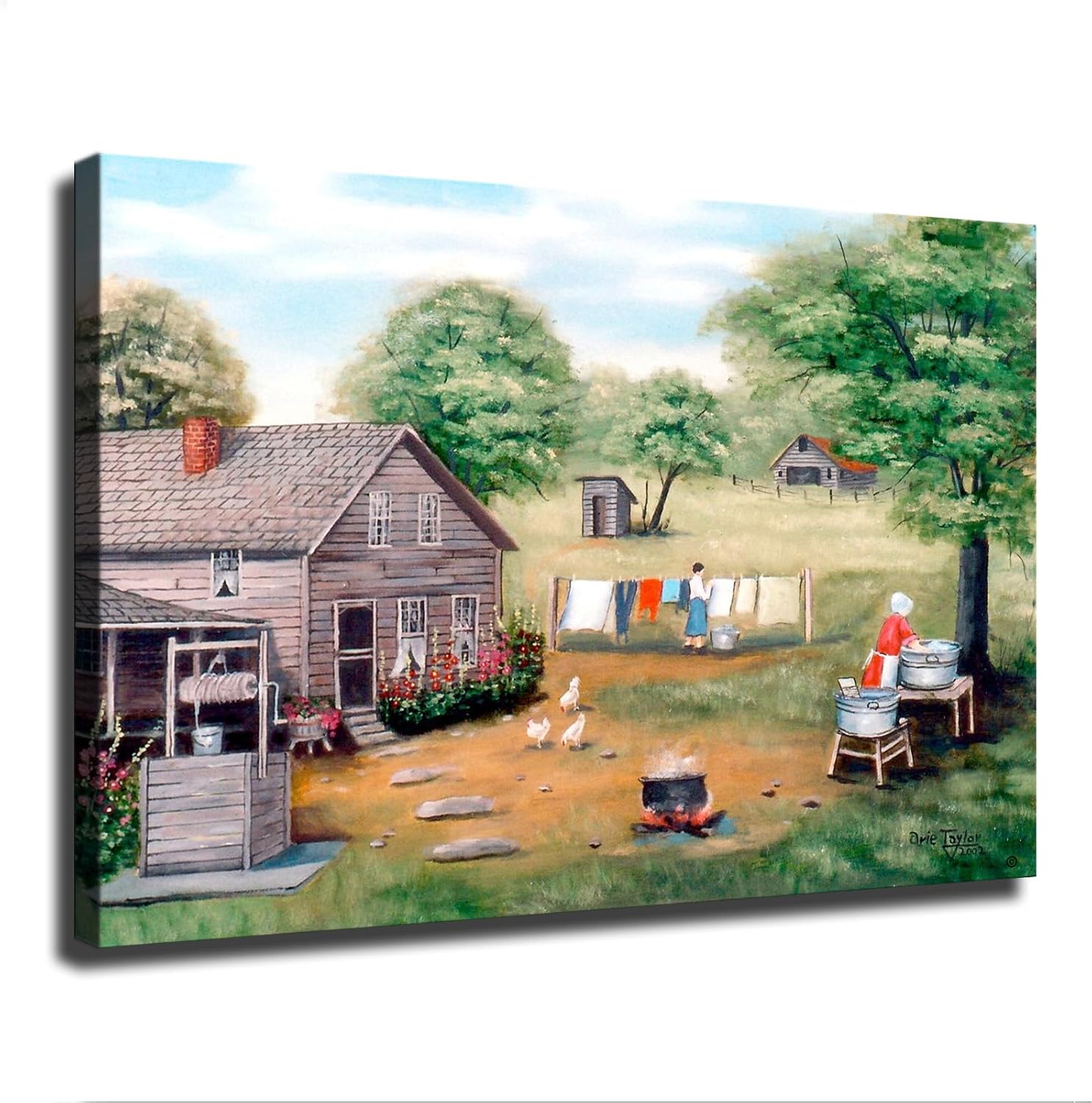 Amazon.com: Farm Painting Countryside Scenery Laundry Day Clothesline ...