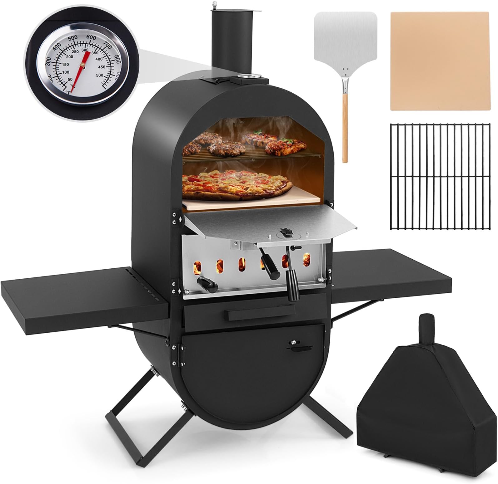 Amazon.com: Giantex Pizza Oven Wood Fired - 2-Layer Outdoor Pizza Oven ...
