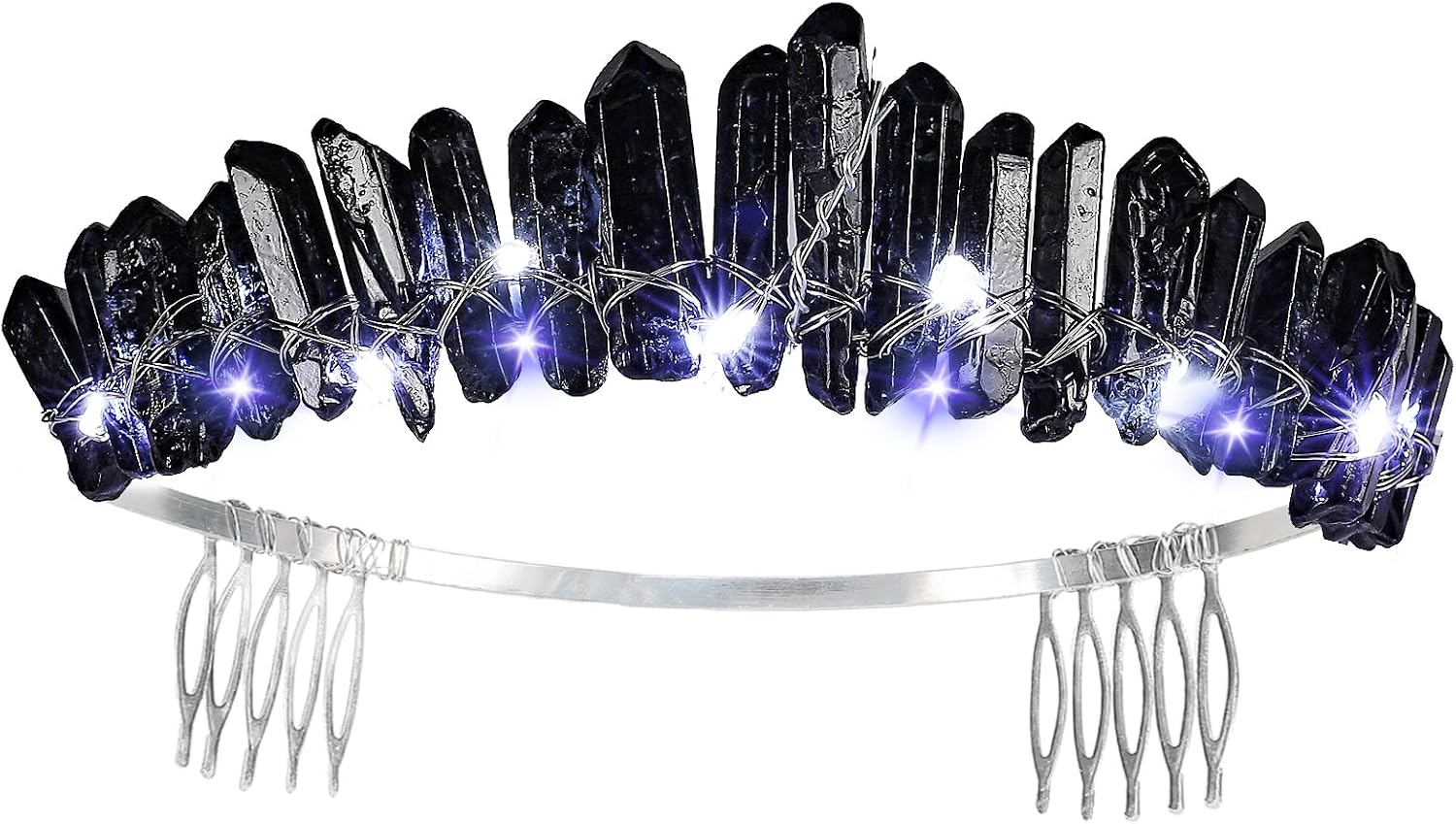 Amazon.com: Cosweet Light Up Crown Headband- Raw Quartz Black Crystal ...