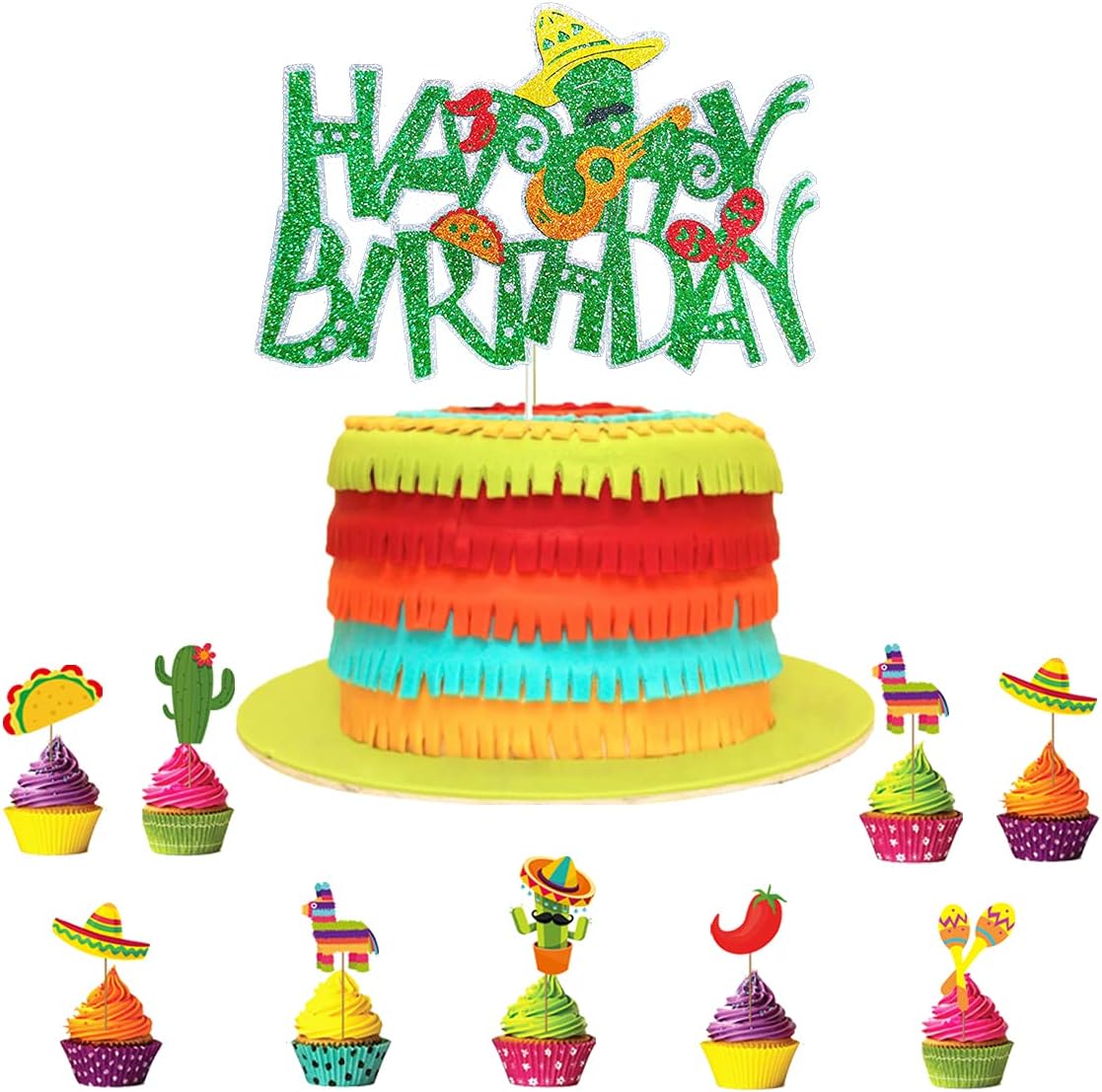 Amazon.com: WILDPARTY Fiesta Happy Birthday Cake Topper - Mexican Theme ...