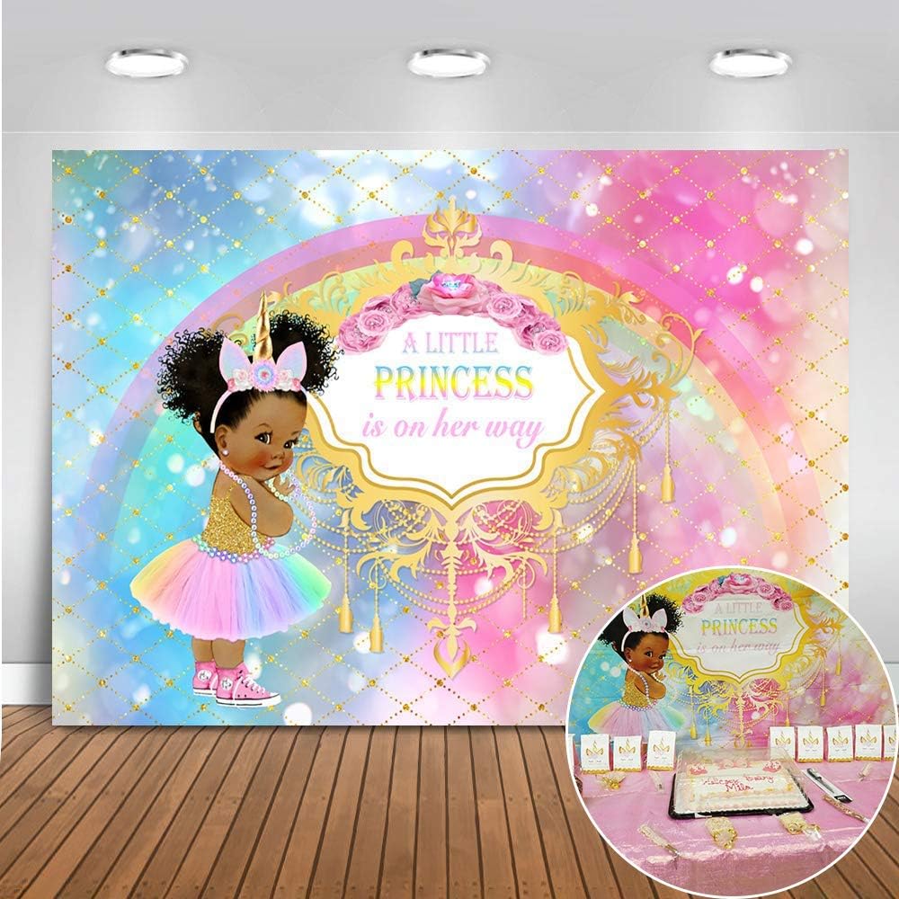 Amazon.com : SeekPro 7x5ft Little Princess Black Baby Shower Backdrop ...