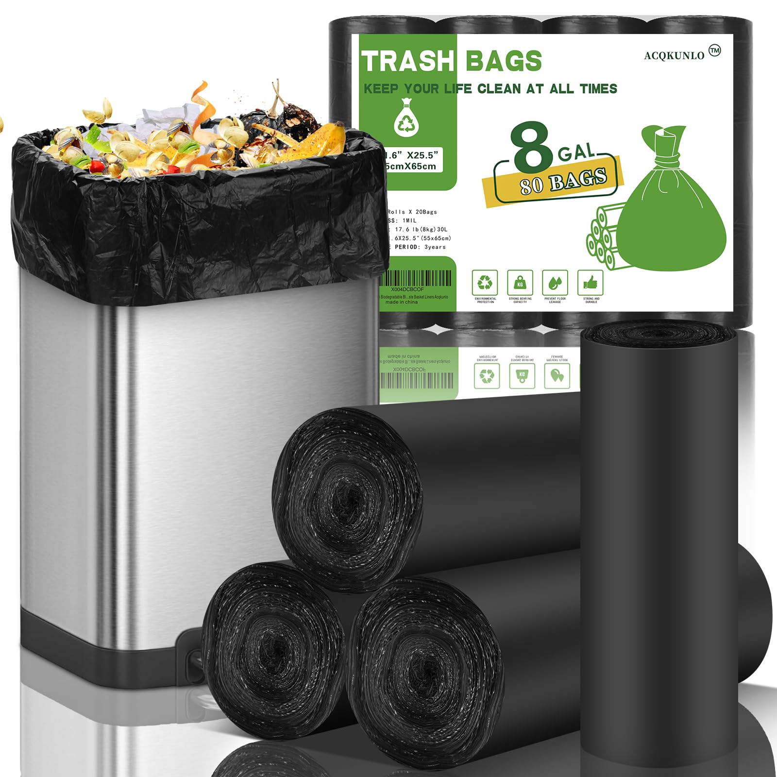 Amazon.com: 8 Gallon Biodegradable Black Trash Bags - Compostable Tall ...