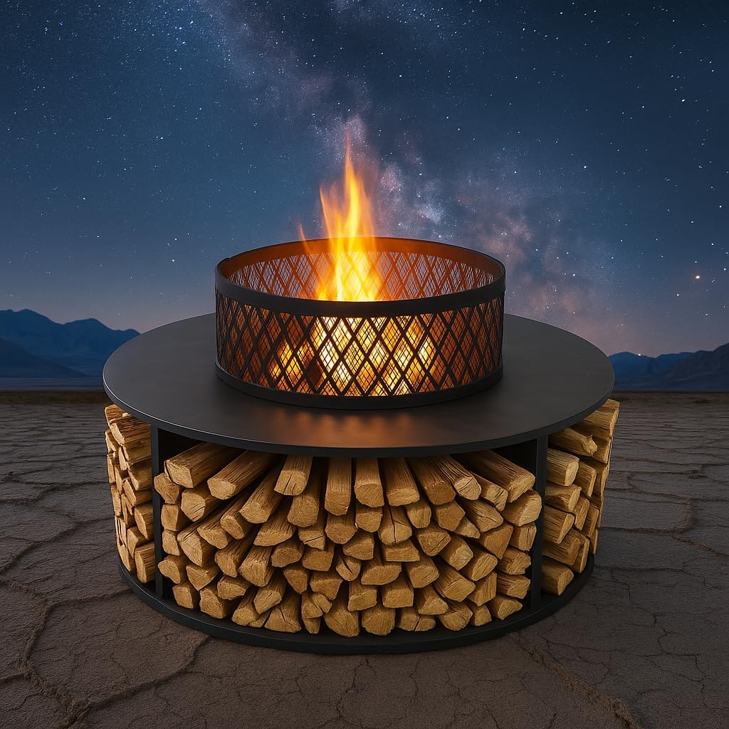 Amazon.com : Deko Living 38 Inch Outdoor Fire Pit with Log Storage ...