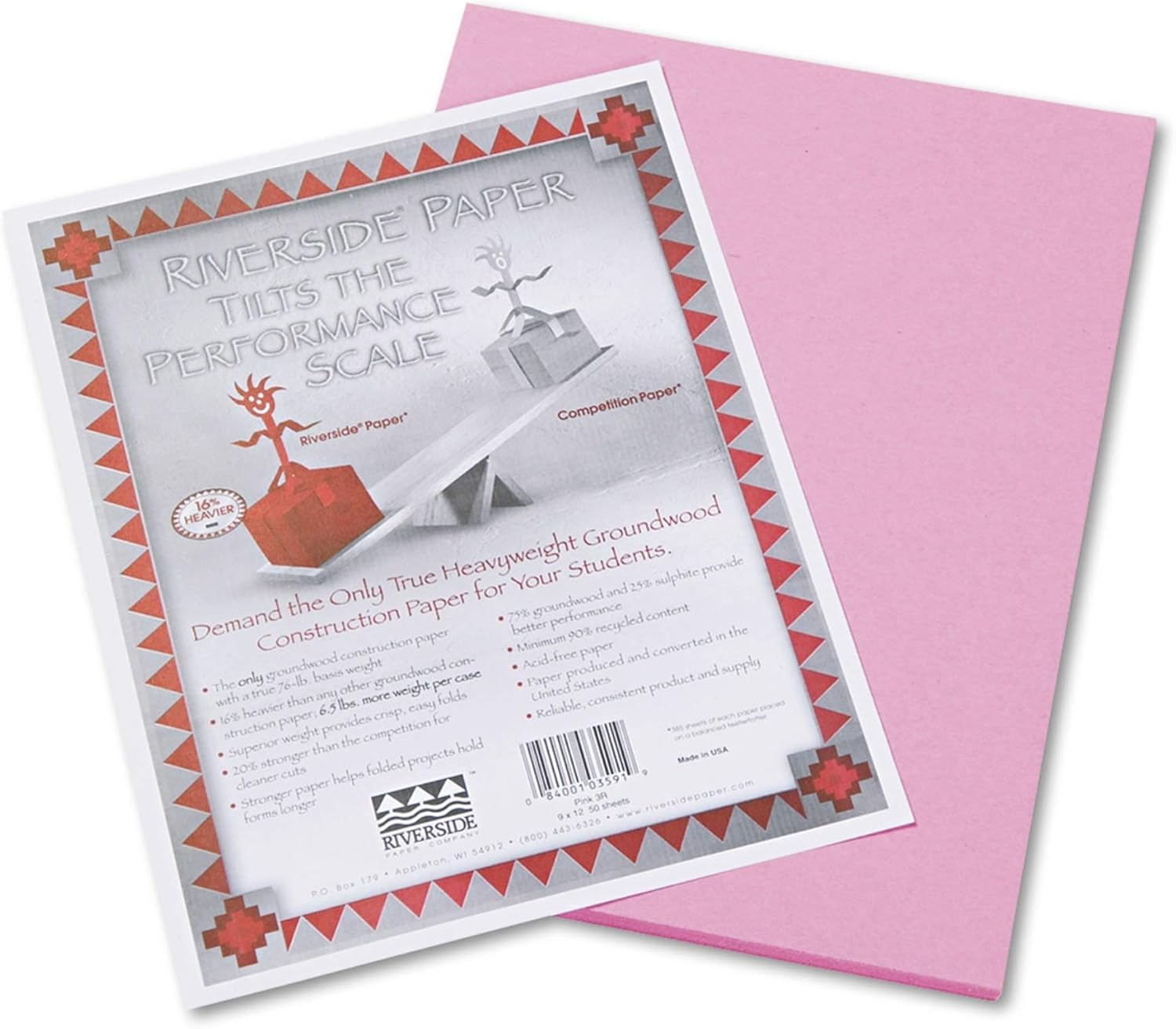 Amazon.com: Pacon Riverside Construction Paper, 76 lbs., 9 x 12, Pink ...