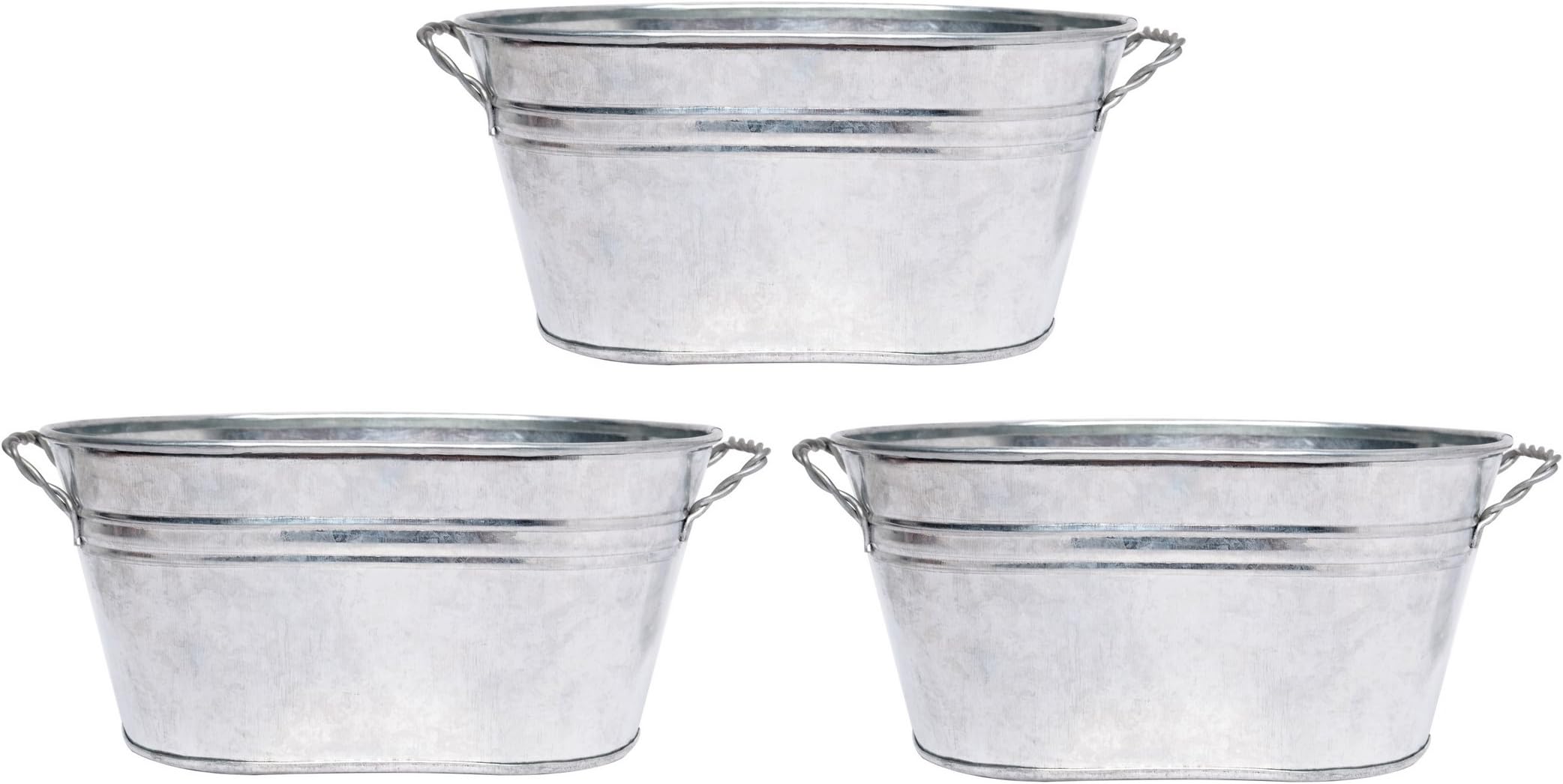 Amazon.com : 4 Pack - Oval Galvanized"Flowers & Garden" Metal Planter ...