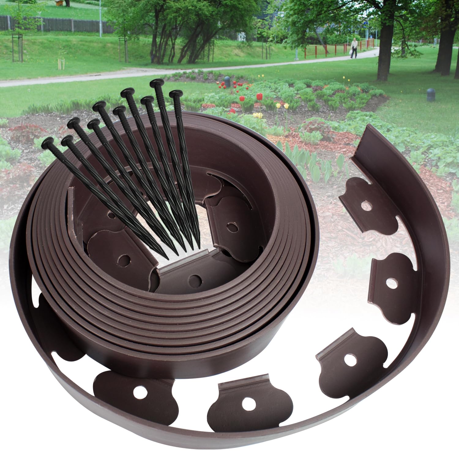 Buy Garden Edging Border No Dig 20FT Decorative Lawn Edging Brown with ...