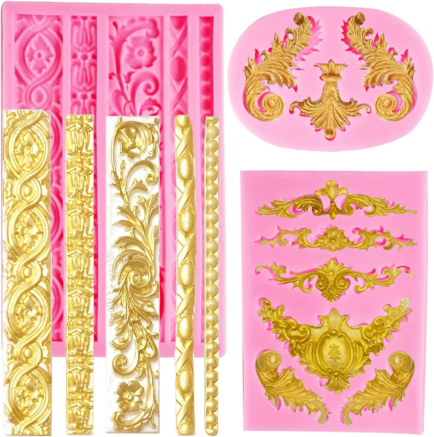 Amazon.com: Baroque Scroll Relief Cake Border European Frame Silicone ...