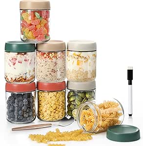 Amazon.com: DIMBRAH 16oz Glass Jars with Lids - Set Of 8, Overnight Oats Containers with Lids ...