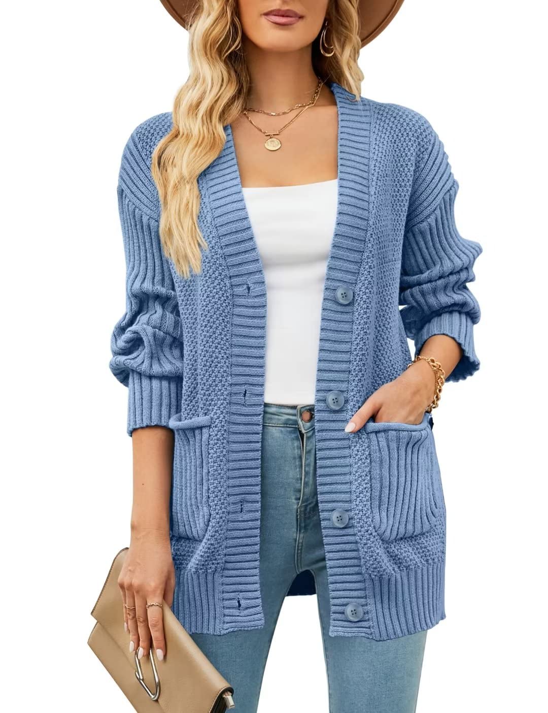 SPESLOOK Womens Long Sleeve Sweater Open Front Knit Cardigan Button ...