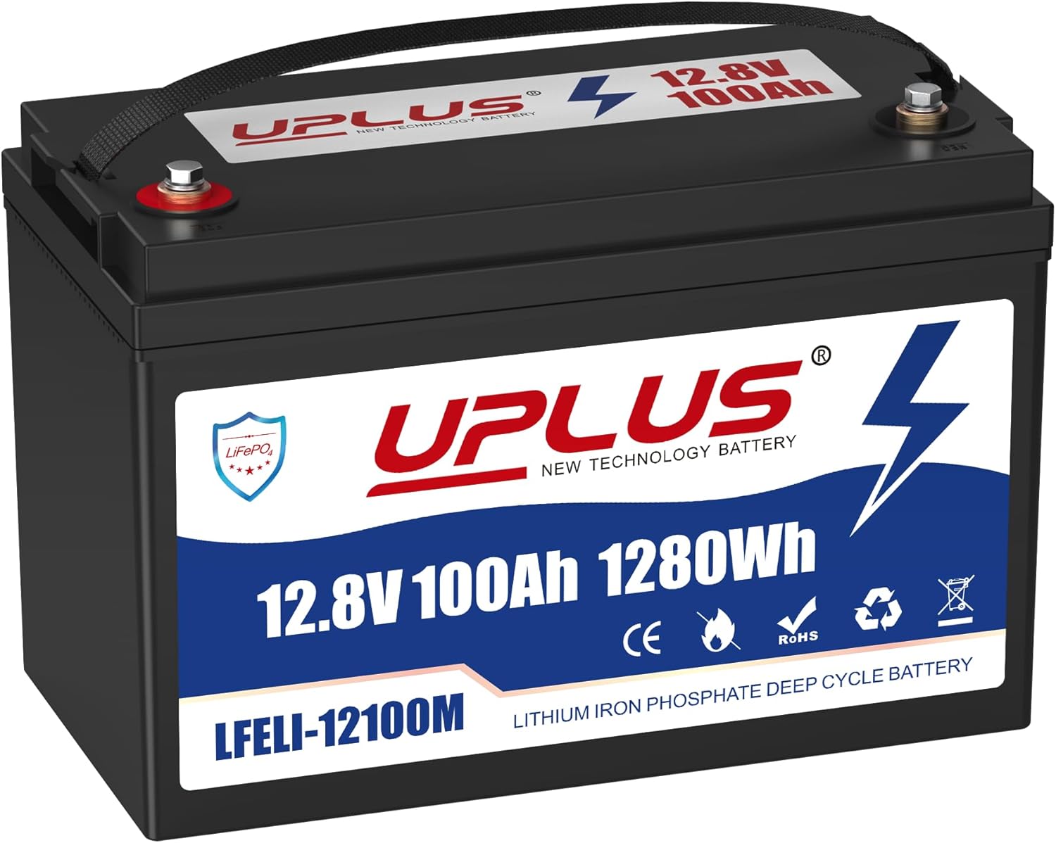 Amazon.com: UPLUS 12V 100Ah LiFePO4 Lithium Battery, 1280Wh LFP Deep Cycle LiFePO4 Batteries ...