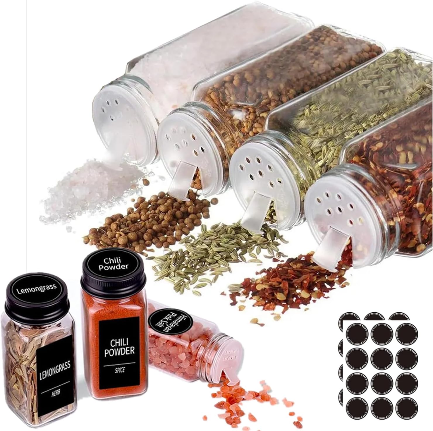 Amazon.com: Ninesung 6 Oz Glass Spice Jars With Shaker Lid and 24 Label ...