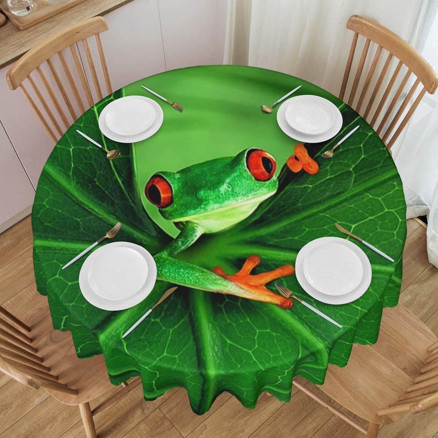 Whuanlo Cute Frog Round Tablecloth 150 Cm, Round Table Cloth Wipe Clean ...