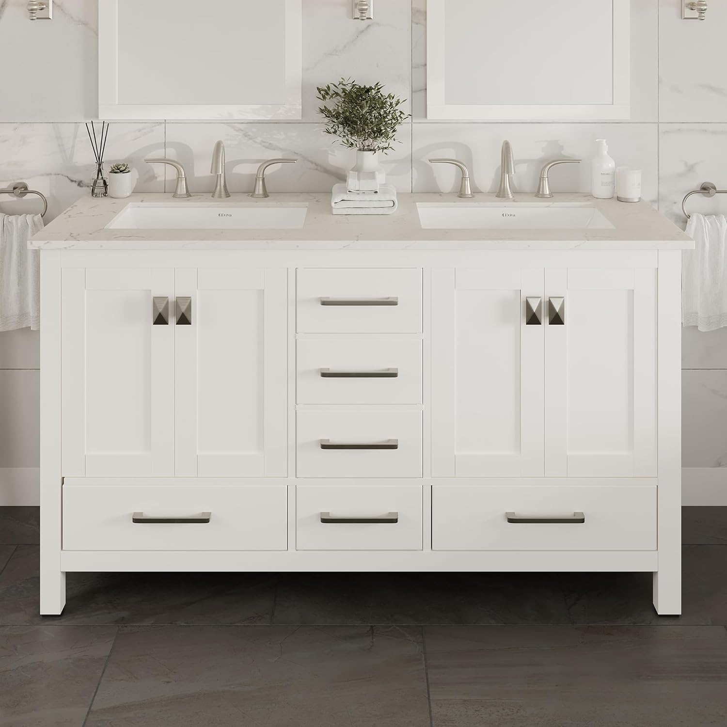 Eviva Aberdeen 60 in. White Double Sink Bath Vanity Philippines | Ubuy