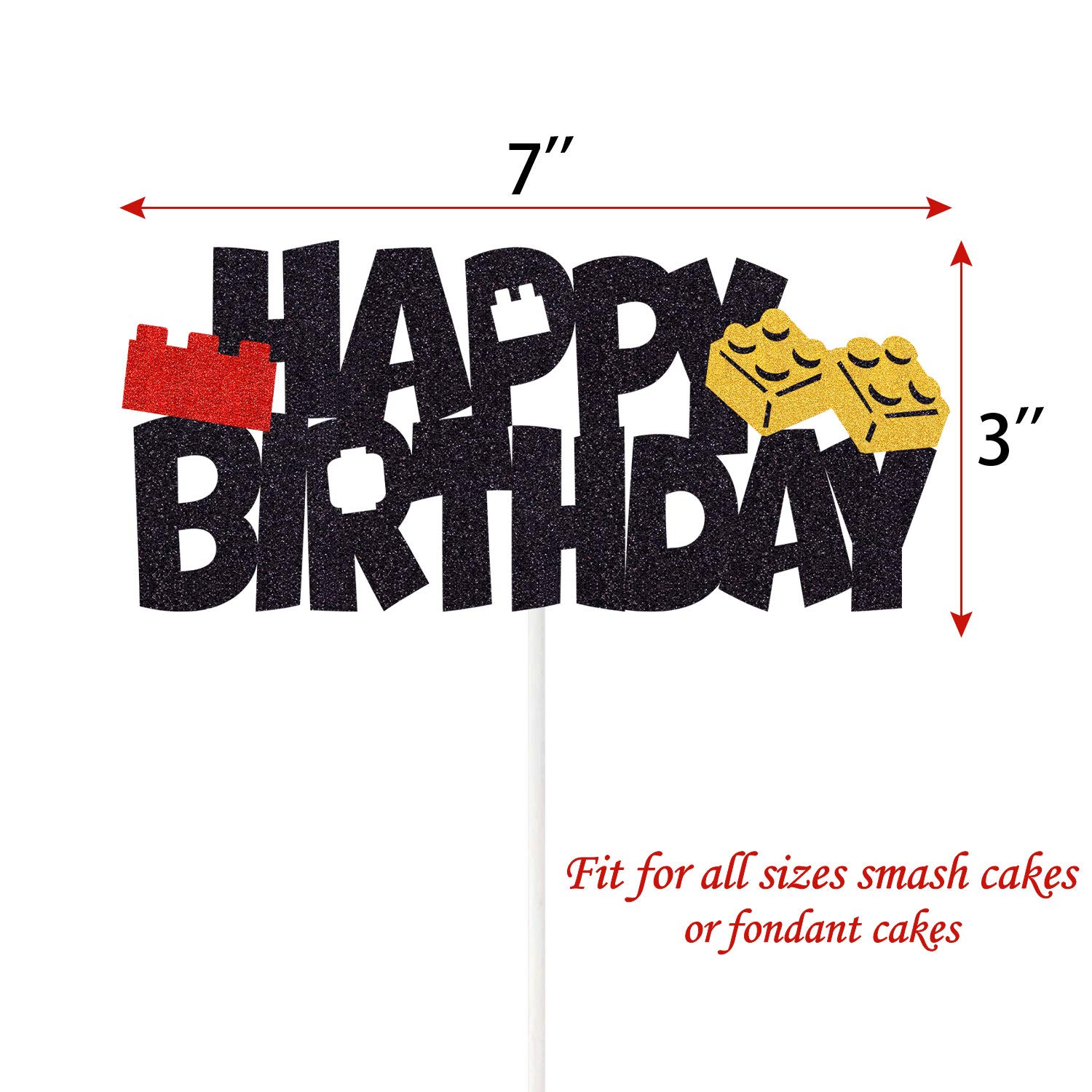 Snapklik.com : Building Blocks Cake Topper Glitter Happy Birthday Cake ...