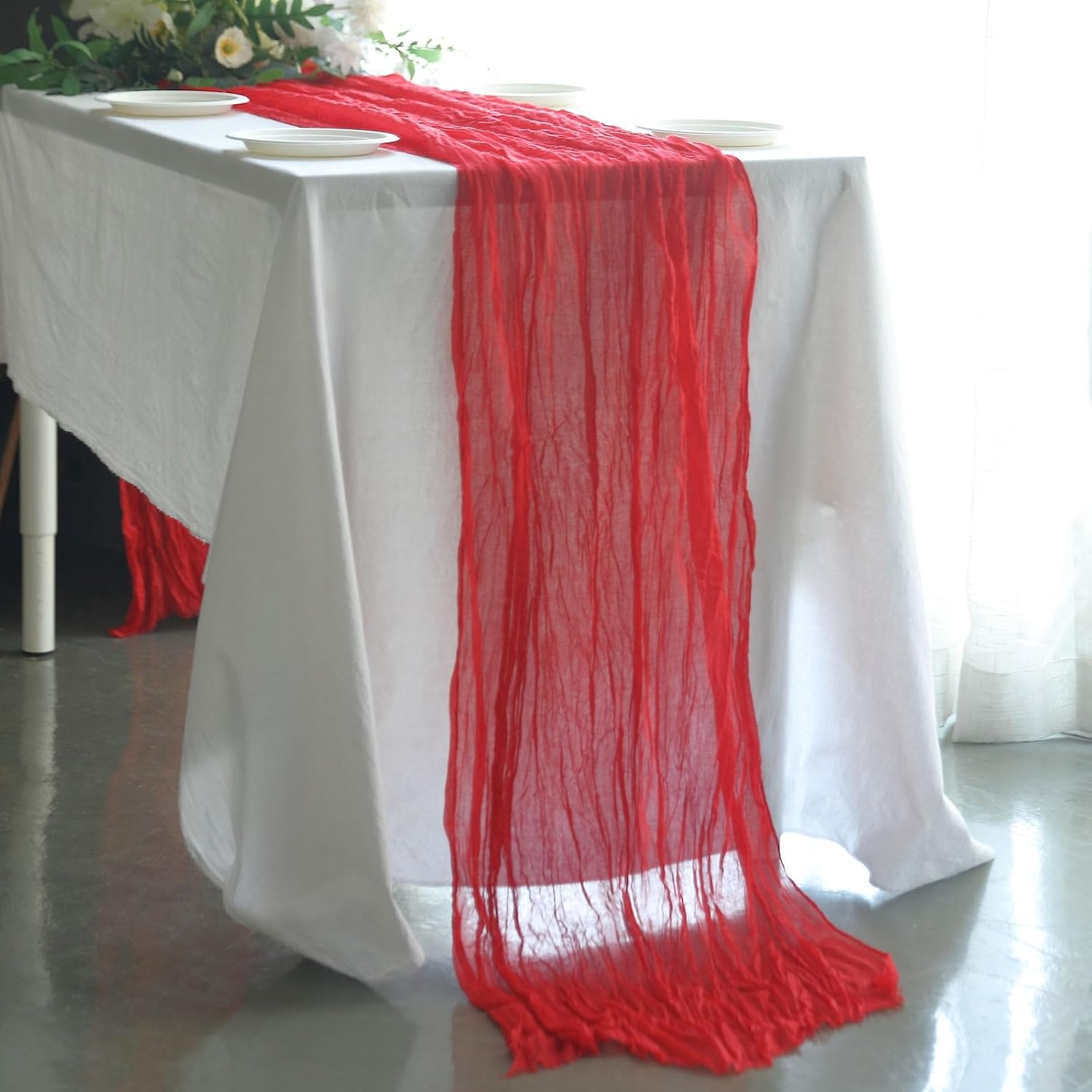 Amazon.com: Efavormart 10FT Red Gauze Cheesecloth Table Runner, Gauze ...