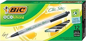 Amazon.com : BIC Ecolutions Clic Stic Retractable Ballpoint Pen, Medium Point (1.0mm), Black, 12 ...