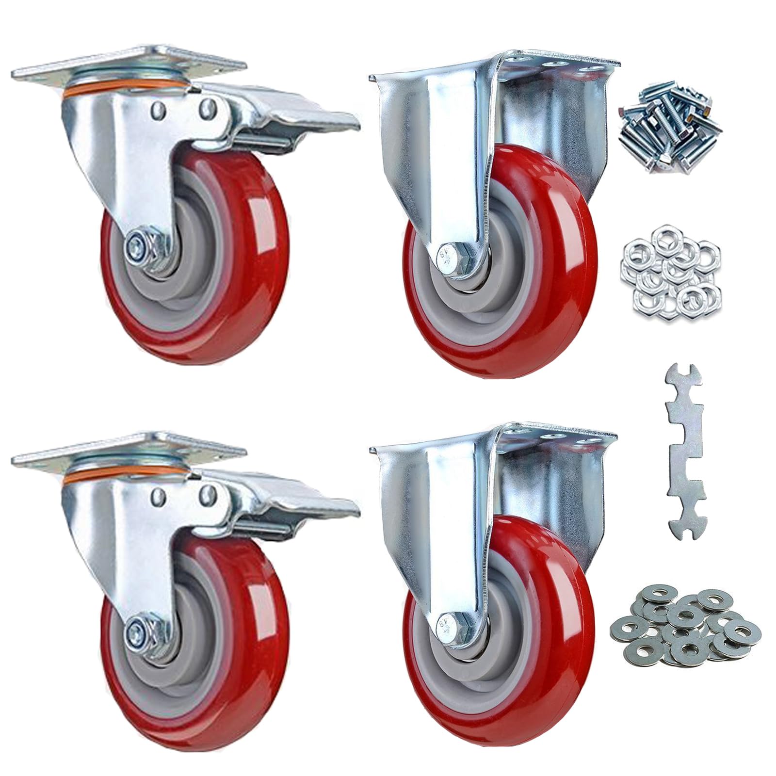 Caster Wheels with Brake 2000lbs,Heavy Duty Casters Set of 4 for Cart ...
