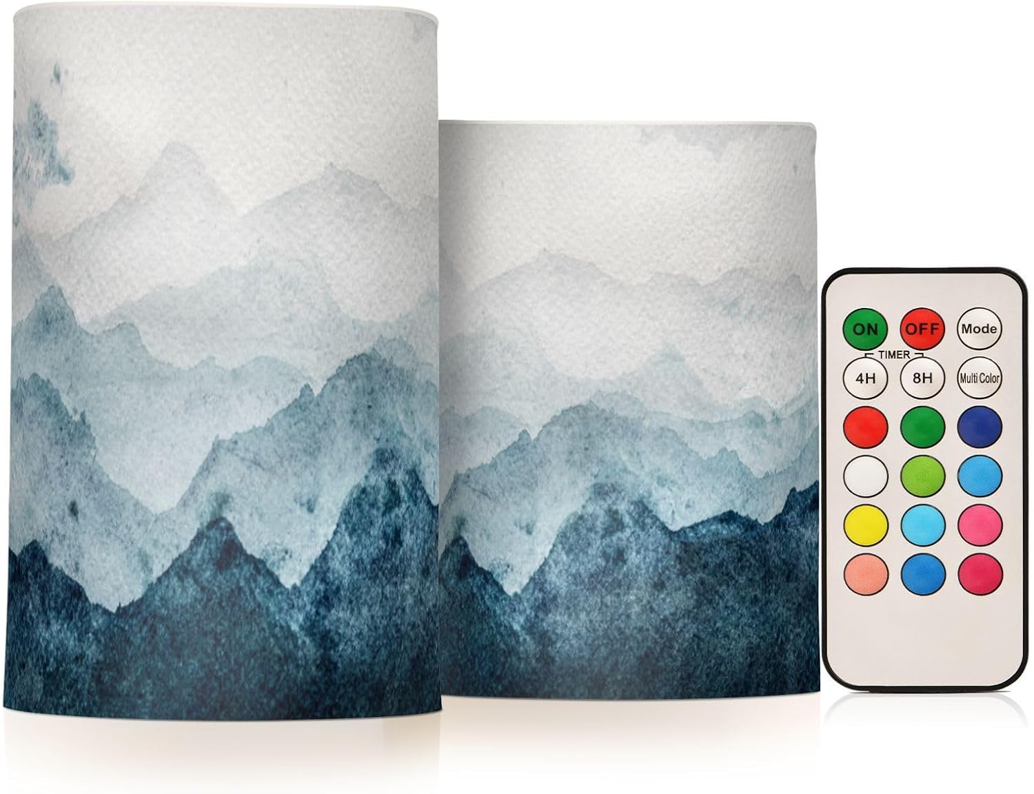 Amazon.com: Blueangle Set of 2 Blue Watercolor Mountains Flameless ...