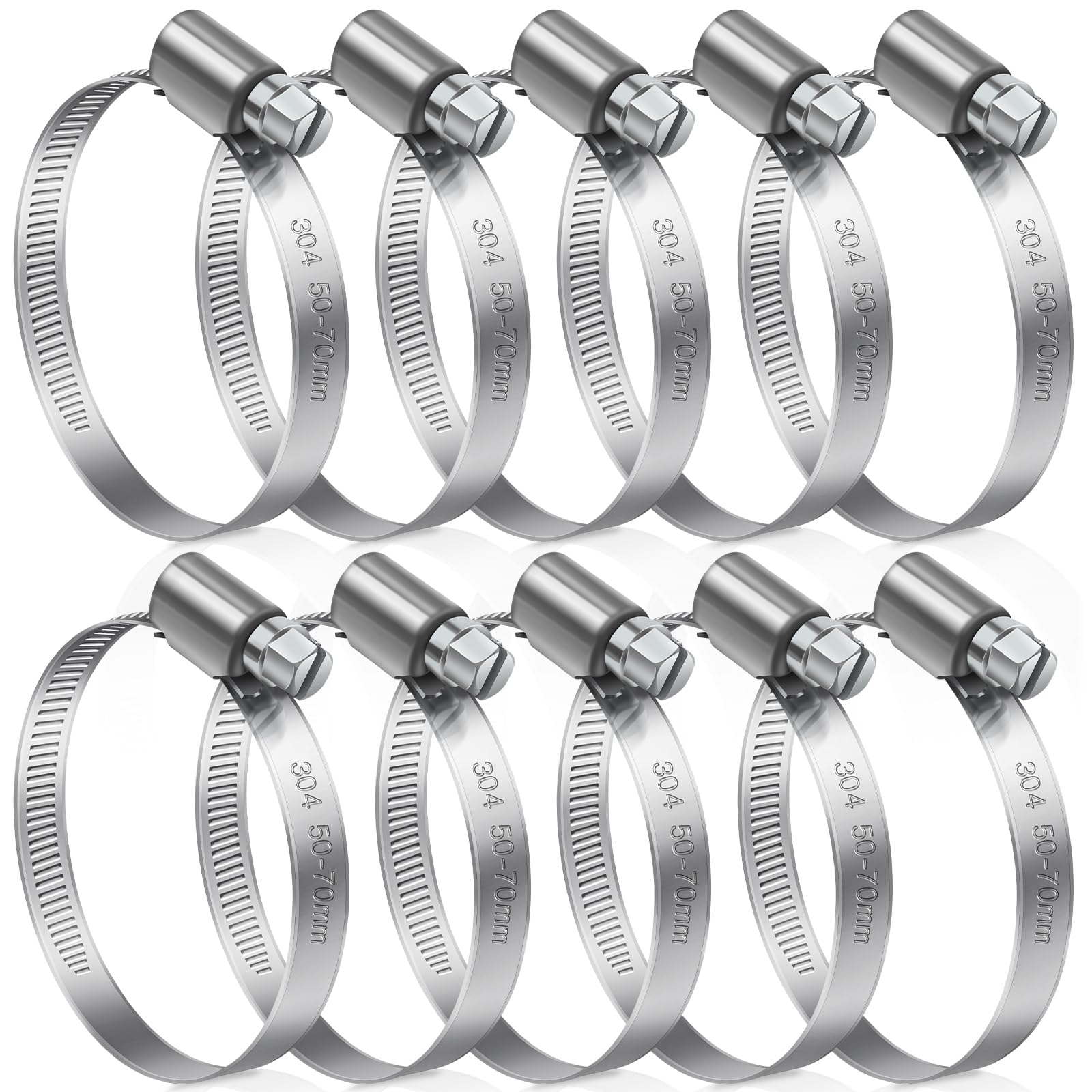 JatilEr 50-70mm Hose Clips, 8 Pcs Adjustable Hose Clamps 304 Stainless ...