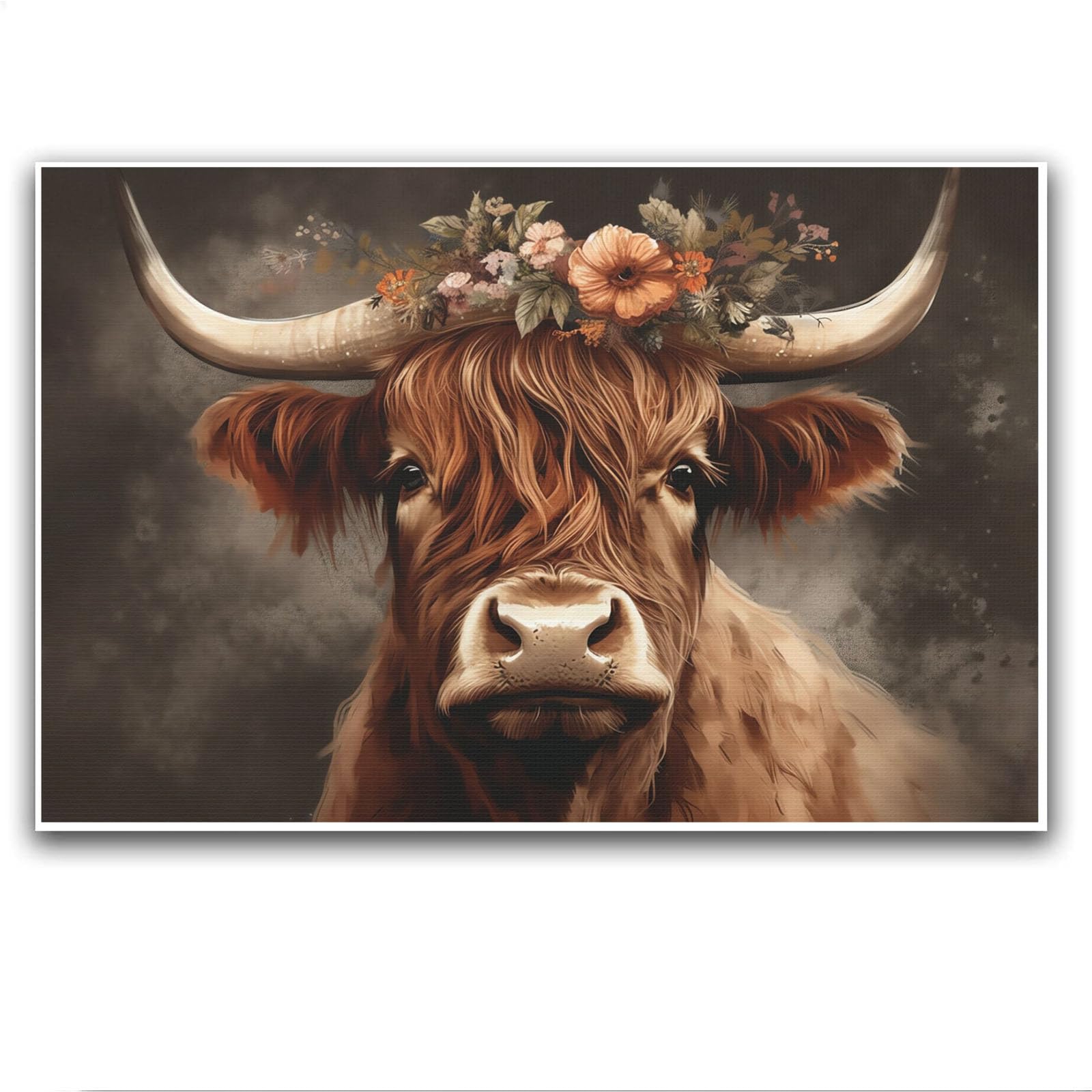 Amazon.com: BsLoNg Coastal Boho Farmhouse Highland Cow Flower Canvas ...