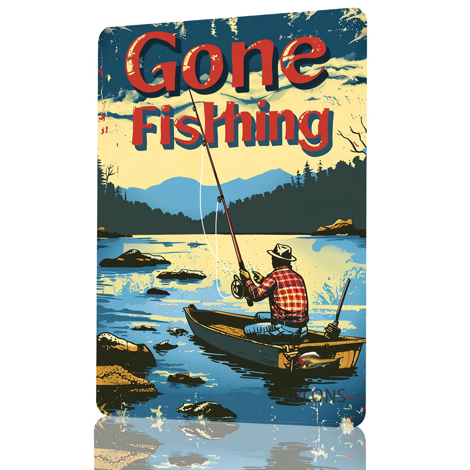 Amazon.com: BRLONS Metal Tin Sign Gone Fishing Metal Sign Alumium Sign ...