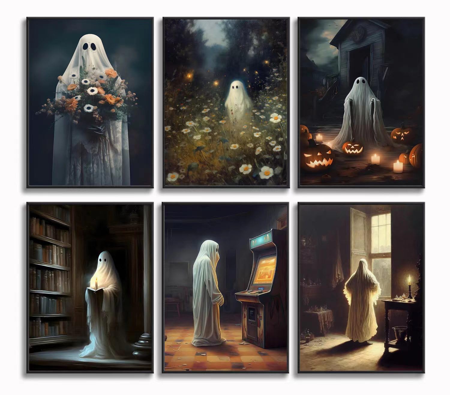 Amazon.com: 6 Pieces Vintage Ghost Wall Art Ghost Face Gothic Spooky ...