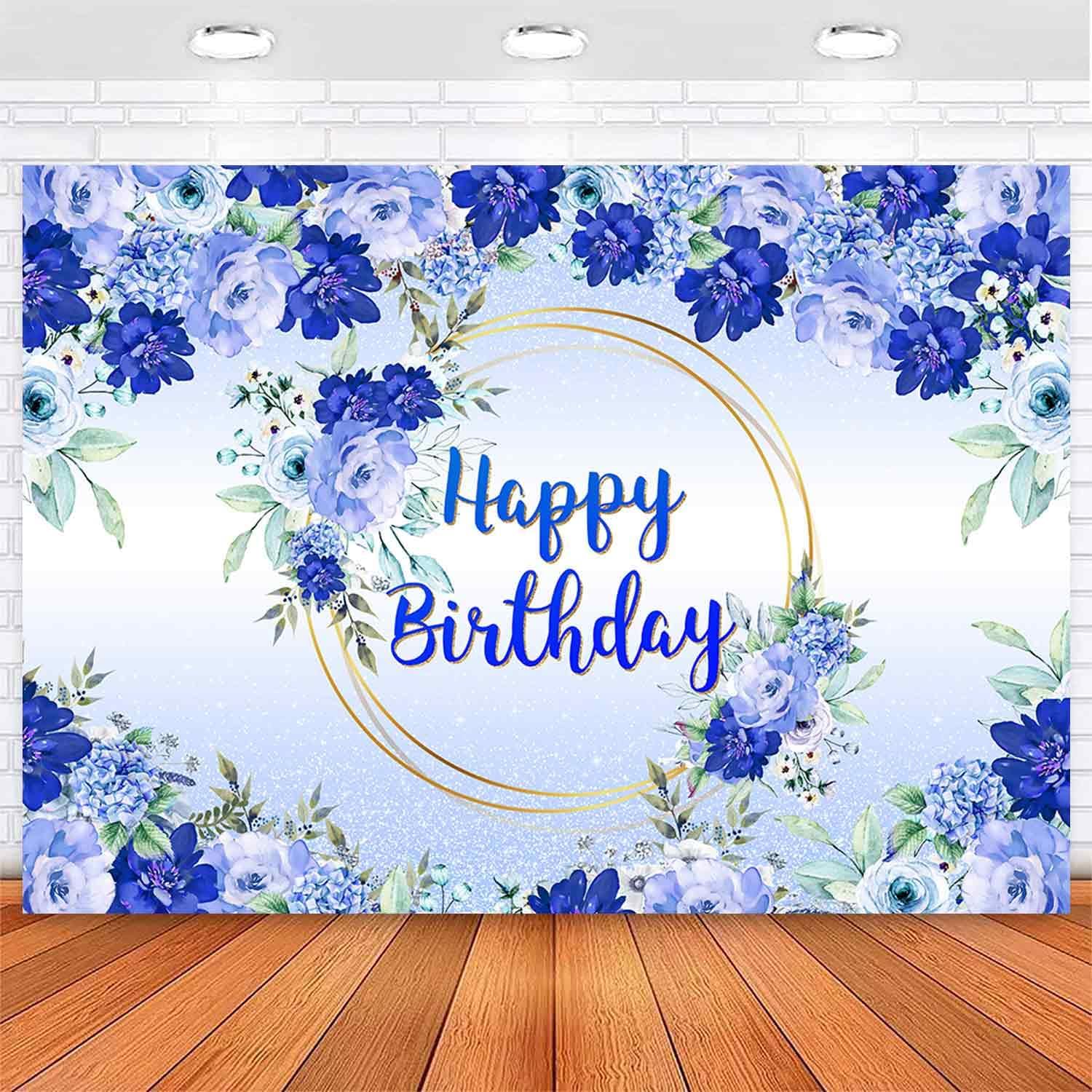 Amazon.com : Ayayiya Blue Floral Birthday Backdrop Royal Blue Flower ...