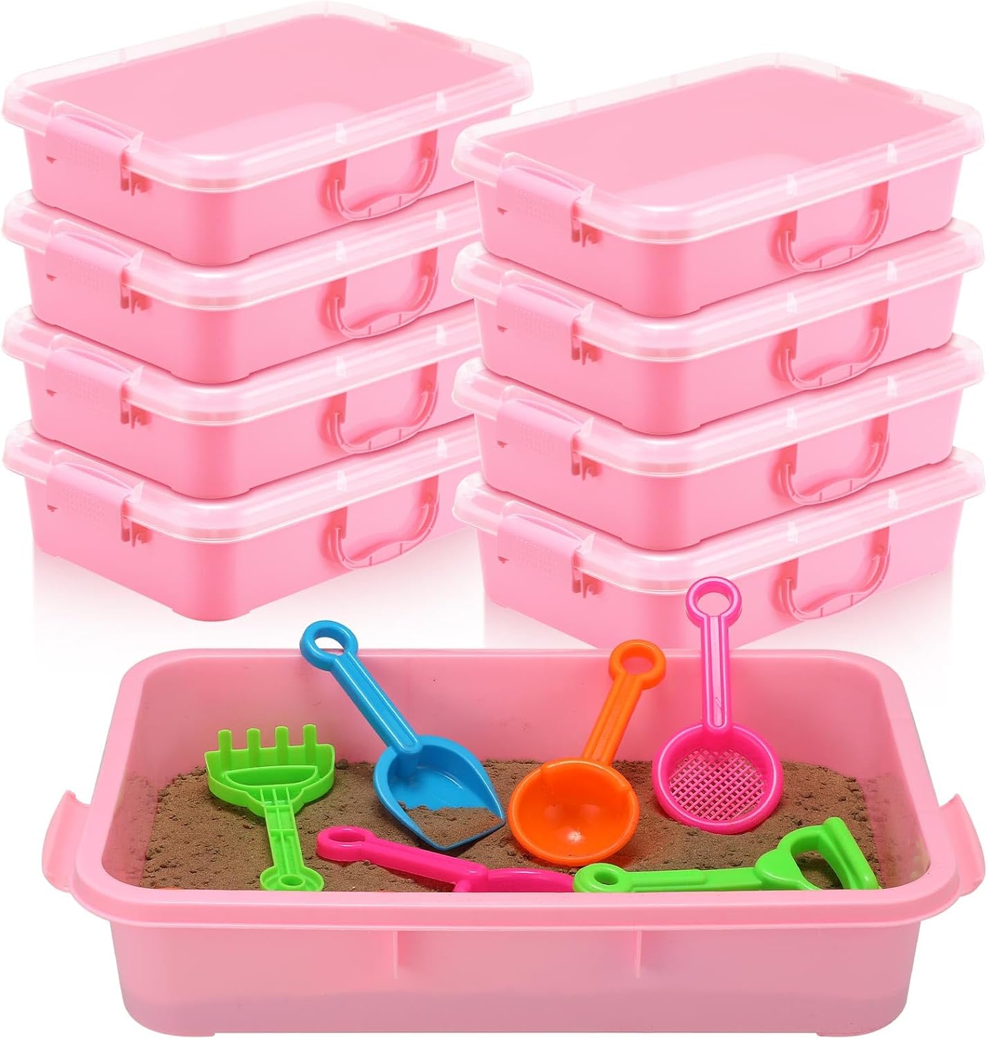 Amazon.com: 8 Pcs Portable Sand Tray with Lid Sensory Bin Tray Small ...