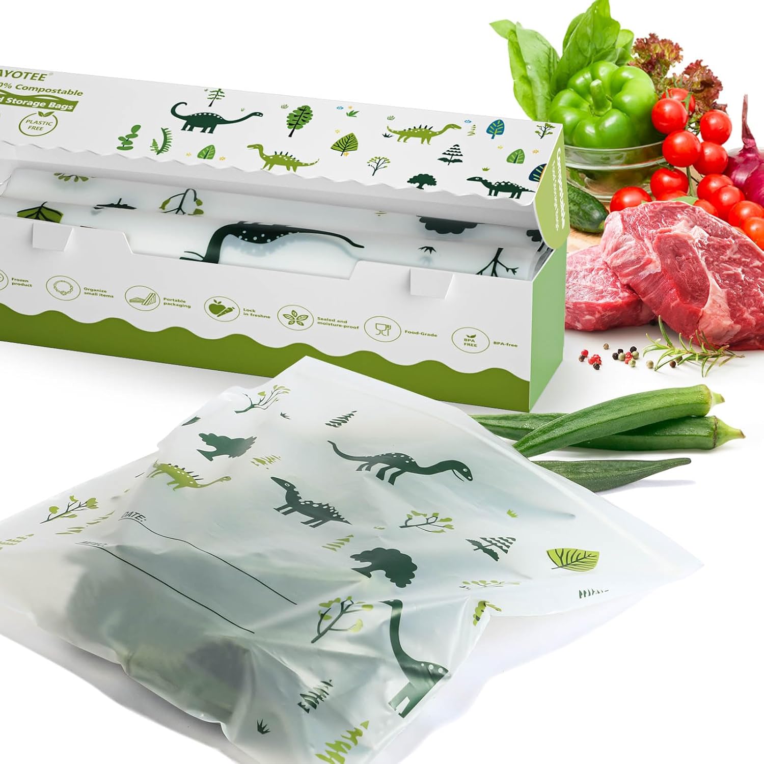 Amazon.com: Compostable Food Storage Bags[50 Pack]AYOTEE Reusalable ...