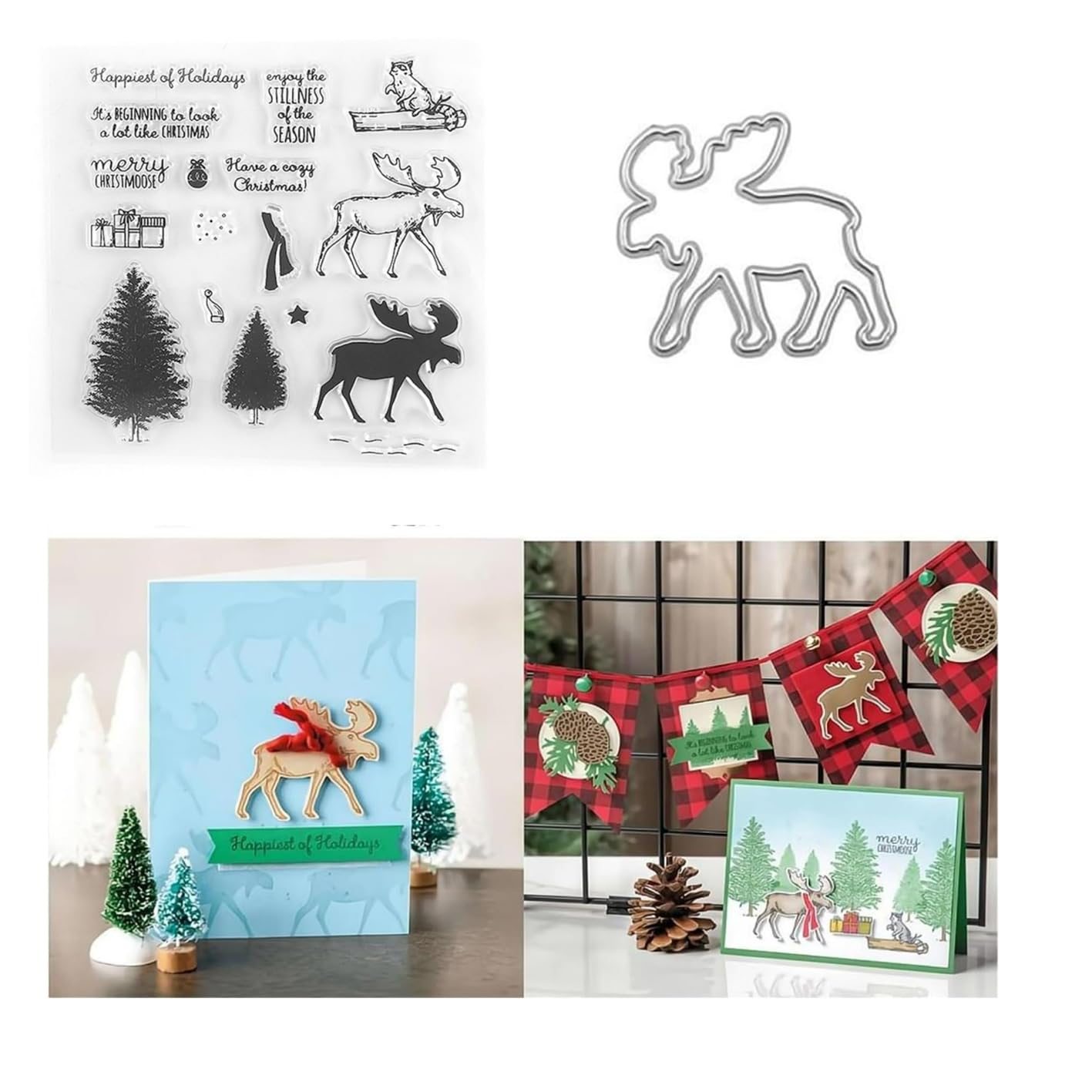 Amazon.com: Christmas Deer Stamps and Dies Set for Card Making,Clear ...