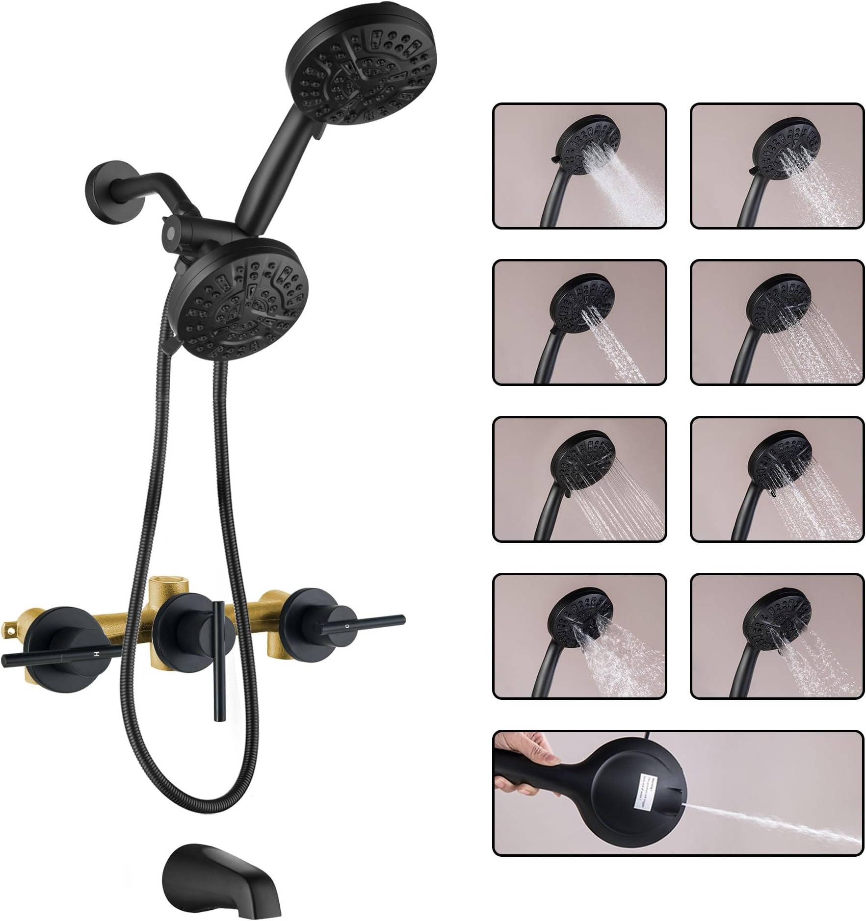 SUBEIXI 2 Handle Shower Faucet Set with Tub Spout Matte Black Two ...